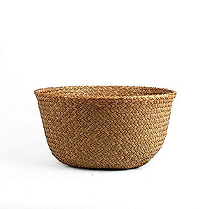 BlueMake 2Pack Woven Seagrass Belly Basket for Storage Plant Pot Basket,Laundry, Picnic Basket (Medium+Large)