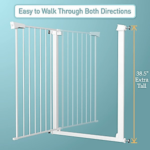Narrow Baby Gate Stand 38.4" Tall 24.10"-26.77" Wide - Extra Tall Walk Through Small Dog Gates for Narrow Doorways Stairs - No Drill Pressure Mounted Safety Fence