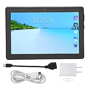 Luqeeg HD Tablet, Octa Core CPU Office Tablet 3 Card Slots 6GB RAM 128GB ROM Travel US Plug 100‑240V (Black)