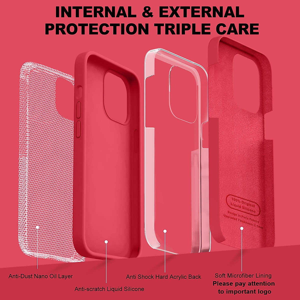 LOVE 3000 Compatible with iPhone 13 Pro Max Phone Case | Thickening Liquid Silicone | Anti-Scratch Microfiber Lining | Full-Body Duty Heavy Protection Case for iPhone 13 Pro Max Women Girls, Red