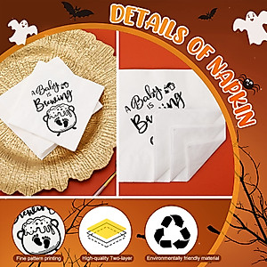 100 Pcs Halloween Baby Shower Napkins, A Baby Is Brewing Baby Shower Decorations Halloween Baby Shower Napkins Gender Reveal Party Decorations, 5 x 5 Inches