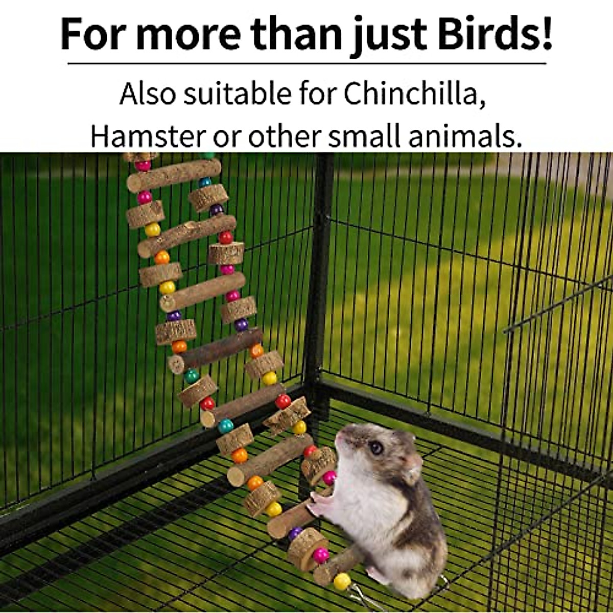 FrgKbTm Bird Parrot Ladder Swing Bridge Natural Wooden Pet Hanging Chewing Toy Bird Cage Accessories for Hamster, Lovebirds, Conures, Macaws, Lovebirds, Finches (1pc 10 ladders 18.1 inches)