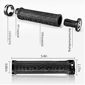ROCKBROS Bike Handlebar Grips Double Lock-on Bicycle Handle Bar Grips Non-Slip Rubber Hand Grip for Road Urban Foldable Bike MTB BMX Scooter Black