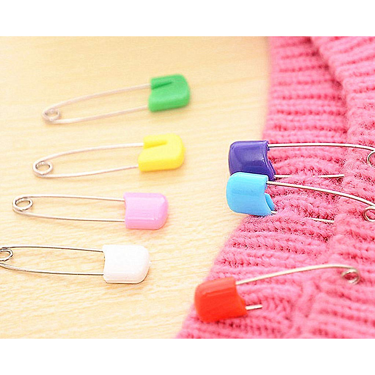 Kinteshun Baby Safety Pins,Kid Secure Clips Diaper Bib Nappy Pin with Safe Lock(50pcs,1.6 inches,7 Assorted Candy Colors)