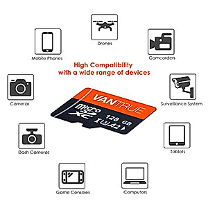 Vantrue 128GB U3 microSDXC UHS-I 4K UHD Video Monitoring Memory Card with Adapter for Dash Cams, Body Cams, Action Camera, Other Surveillance & Security Cams