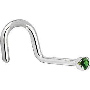 Body Candy Solid 14k White Gold 1.5mm Genuine Emerald Right Nose Stud Screw 20 Gauge 1/4"
