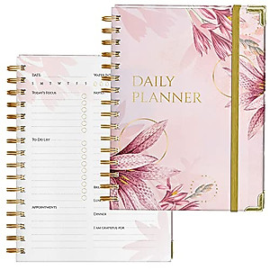 Houseware Homes Premium Undated Daily Planner 2023-2024 | To Do List Planner Notebook - 200 Pages Work Planner - Pink Floral To Do Notepad for productivity Task Planner, Metting, Goals, Checklists |