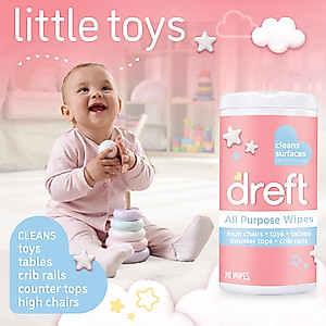 Dreft Multi-Surface All-Purpose Gentle Cleaning Wipes for Baby Toys, Car Seat, High Chair & More, 70 Count (Pack of 4)
