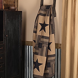 VHC Brands Check Star Cotton Primitive Decor Rod Pocket Pre-Washed Appliqued Throw, Raven Black