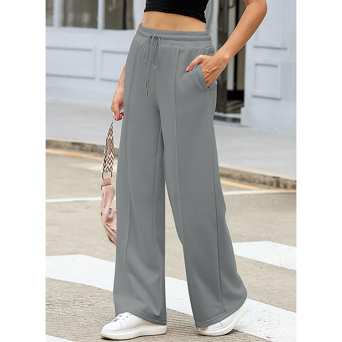Aleumdr Oversized Relaxed Jogger Pants Casual Baggy Sweatpants High Waisted Drawstring Wide Leg Pants with Pockets Gray Dark Medium