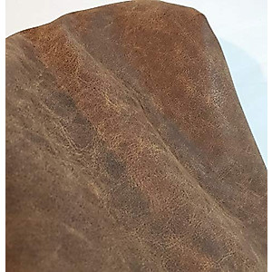 NAT Leathers | Brown Distressed 2 Tone Oily Faux Vegan Leather PU (Peta Approved Vegan) | 1 Yard 36 inch x 54 inch Cut by Yard Pleather 0.9 mm Upholstery | Brown Crazy Horse Distress 36"X54"