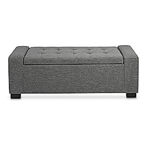 Amazon Basics Rectangular Storage Ottoman Bench with Fabric Upholstery, Large - Anchor Grey