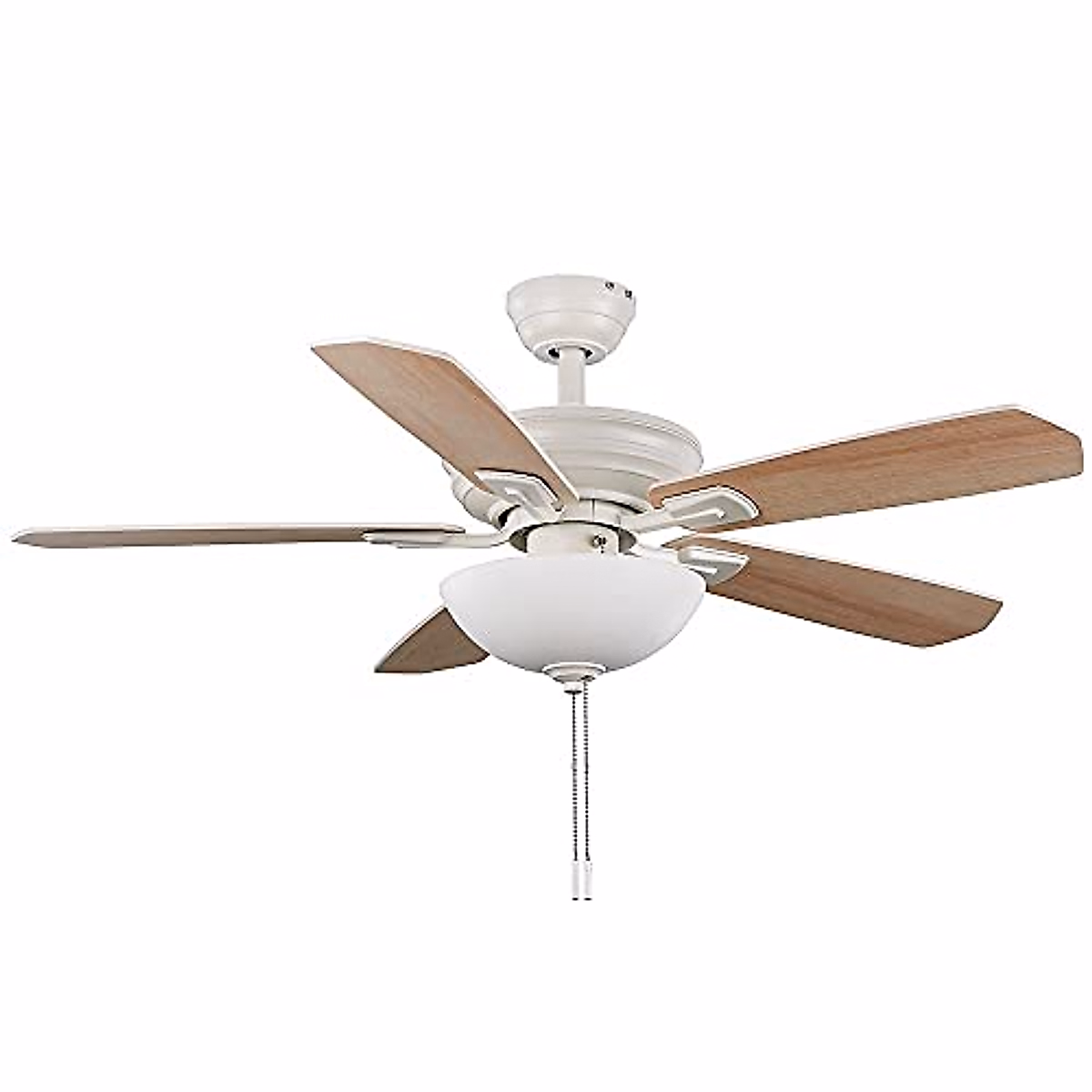 Wellston II 44 in. Indoor LED Matte White Dry Rated Downrod Ceiling Fan with Light Kit and 5 Reversible Blades