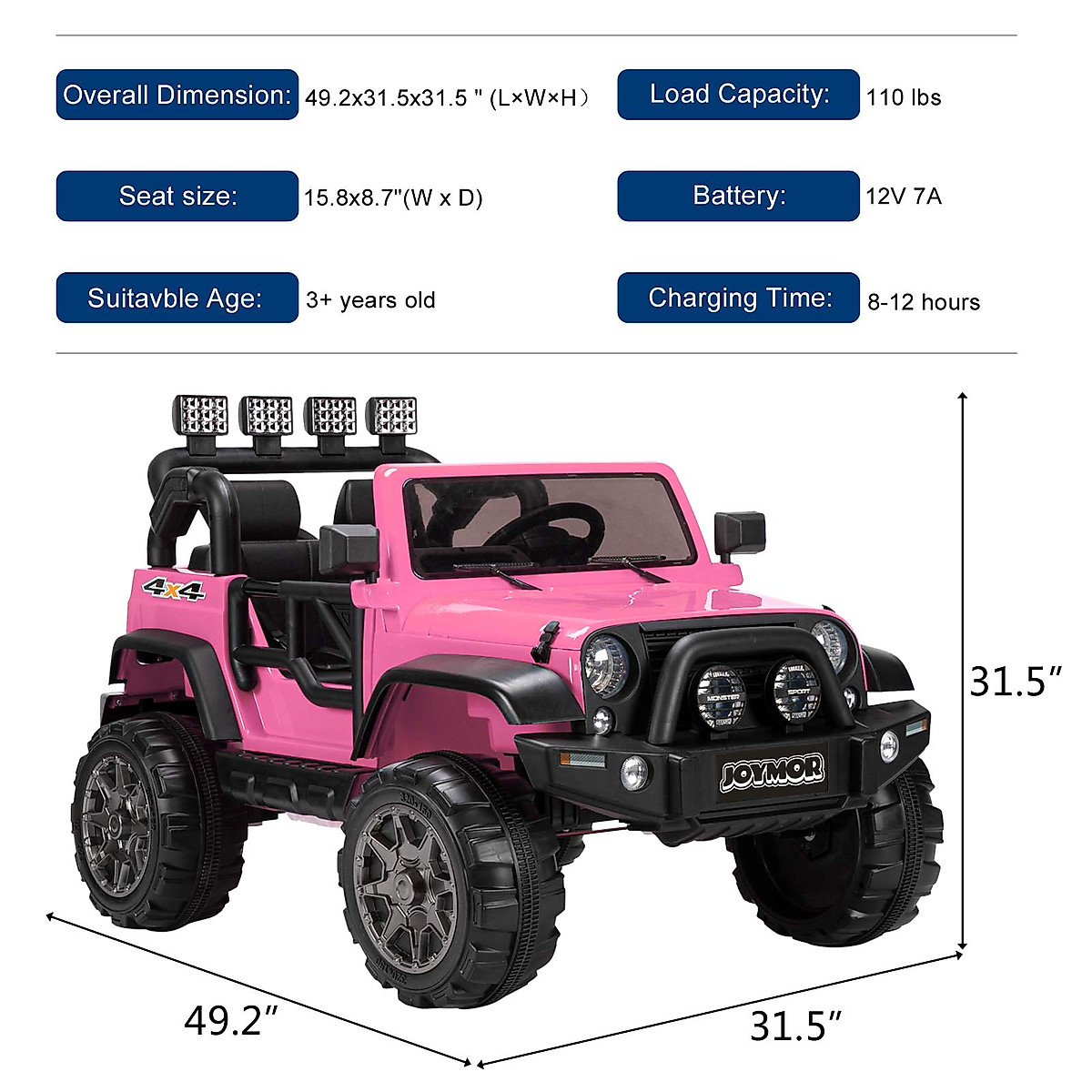 VALUE BOX Safety 12V Electric Two Seaters Ride On Car, Remote Control Kids Toddler Ride On Cars Motorized Vehicles Toy Car, Wheels Suspension, Seat Belts, LED Lights and Horn (Pink)