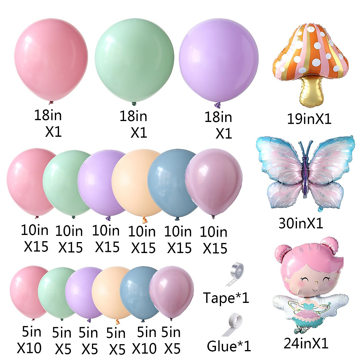 Fairy Wonderland Birthday Party Decorations,138Pcs Fairy Butterfly Mushroom Balloon Arch Garland Kit Dusty Pink Purple Blue Green Balloons for Girls Fairytale Spring Garden Tea Party Bride Baby Shower