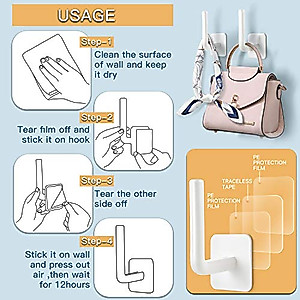 Muilt-Purpose Adhesive Hooks, Seamless Wall Hooks for Kitchen Bathroom Bedroom Hanging for Cups Utensil Coats,Towel,Handbag Utility Hooks 2PCS