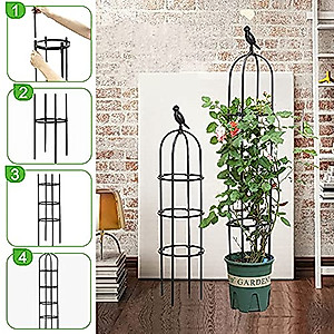 Anothera 6ft Rustproof Metal Pipe with Heavy Duty Plastic Coated, Garden Outdoor Indoor Potted Plant Support, Round Obelisk Trellis for Climbing Vine（Black）