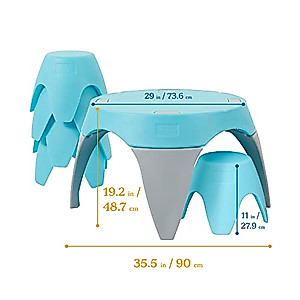 ECR4Kids Ayana Table and Stool Set, Kids Furniture, Cyan/Light Grey, 5-Piece