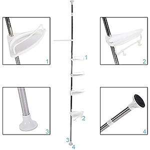 Bathroom Shower Storage Constant Tension Pole Shower Caddy Tension Pole Storage Shelves, Stainless Steel Rod, Adjustable Bathroom Shower Caddy for Shampoo Soap Tower, White