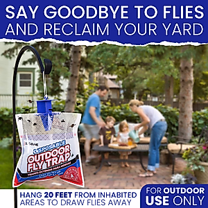 Fly Trap Outdoor Hanging Fly Catcher. 4 Pack Disposable Outdoor Fly Bags with Fly Bait Repellent and Blue Fly Attractant Lure. Fly Trapper Helps Control Horse Flies in Barns or Ranch