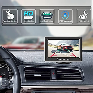 VECLESUS VM1 1080P Wired Car Backup Camera Kit, Continuous or Reverse Viewing Optional, 4.3” Car Monitor with Waterproof Night Vision HD Backup Camera for Cars, Pickups, SUVs, Vans, Sedans, Trucks