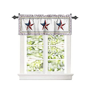 Curtain Valances for Kitchen Windows USA Flag Firework Pentagram White,Privacy Rod Pocket Drape Independence Day Gold Red Star,Window Valance Toppers for Living Room Bathroom Cafe Home Decor 42x12in