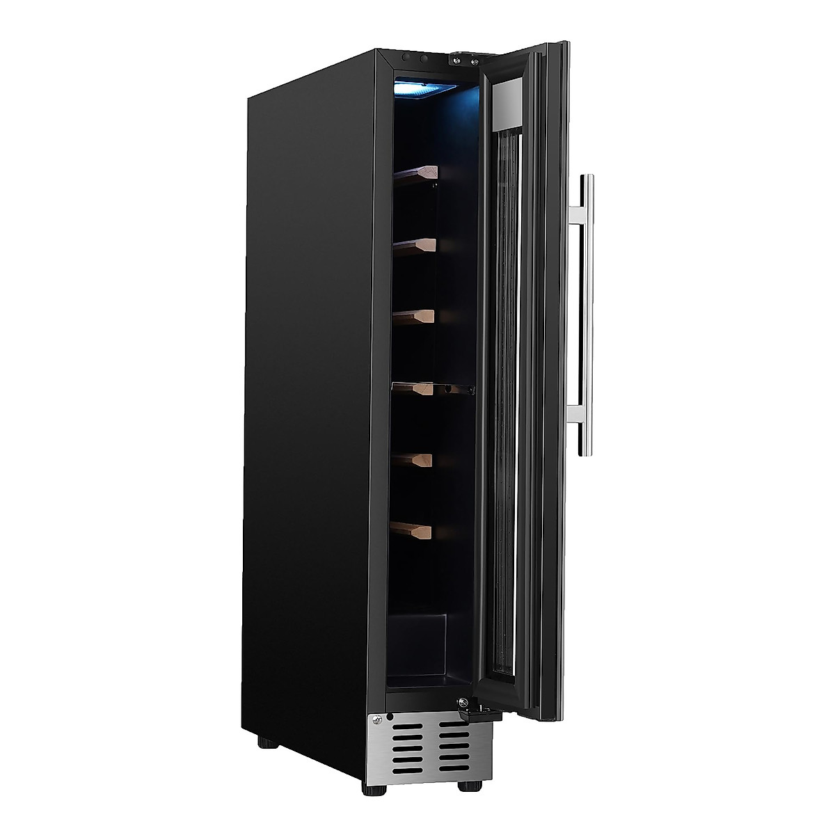 Equator 9 Bottle Wine Refrigerator with 7-Color LED Mood Lighting, Single-Zone, Freestanding/Built-in, Anti-UV Glass Door, 41°F-71.6°F Temperature Range, Touchpad Controls, Auto Defrost, 110V (Black)