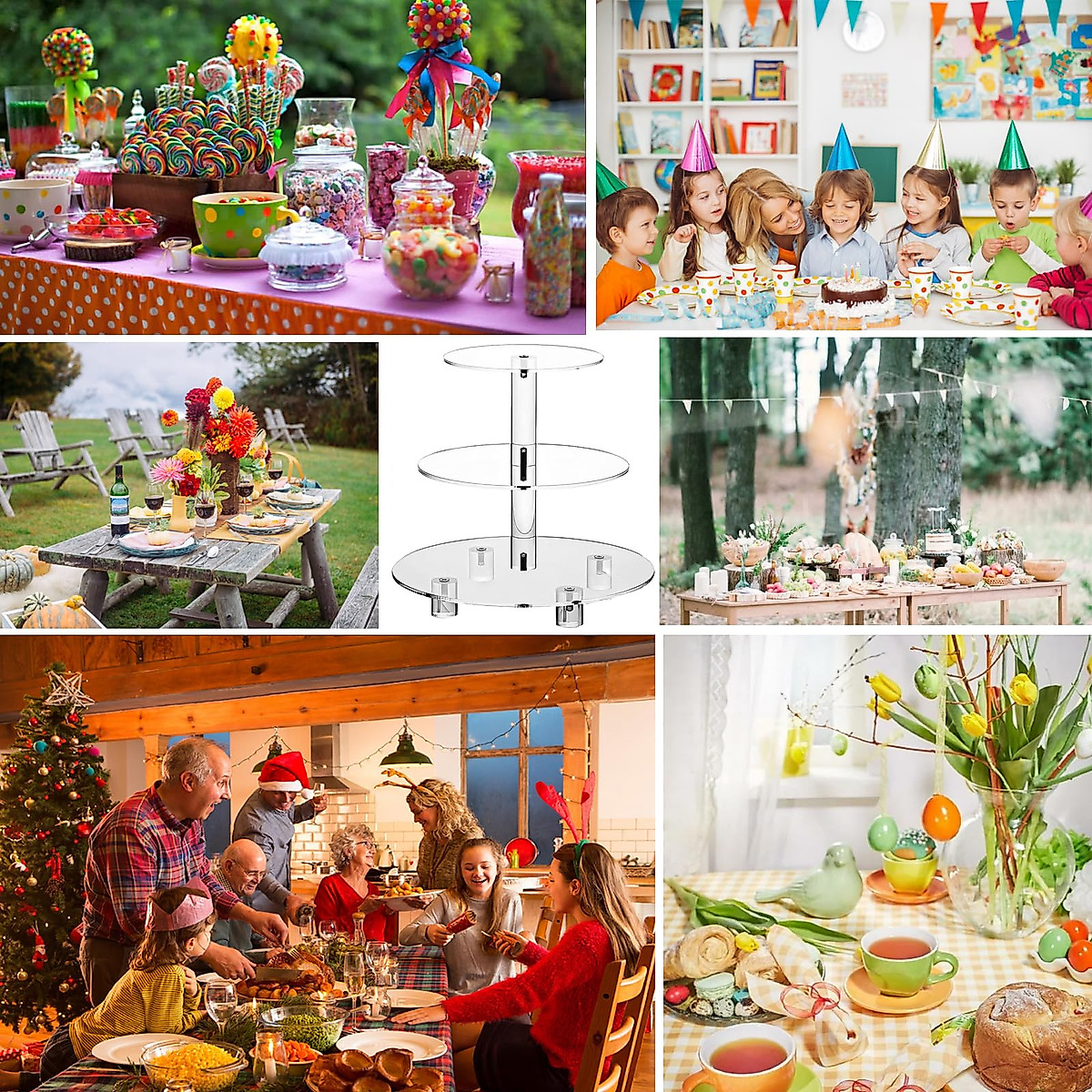 3 Tier Cake Stands, Bhbuy Transparent Round Acrylic Macaron Multifunction Display Cupcake Stands for Wedding Christmas Birthday Party Bakery Decor