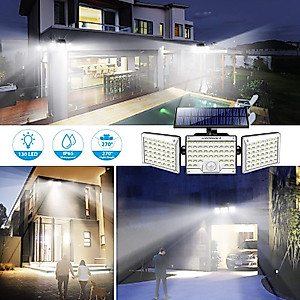 URPOWER 2-in-1 Waterproof 4 LED Solar Spotlight Adjustable Wall Light Landscape Light & 1000LM 130 LED Solar Motion Sensor Lights, 3 Adjustable Heads Solar Flood Lights for Patio,Garden(4pack+1pack)