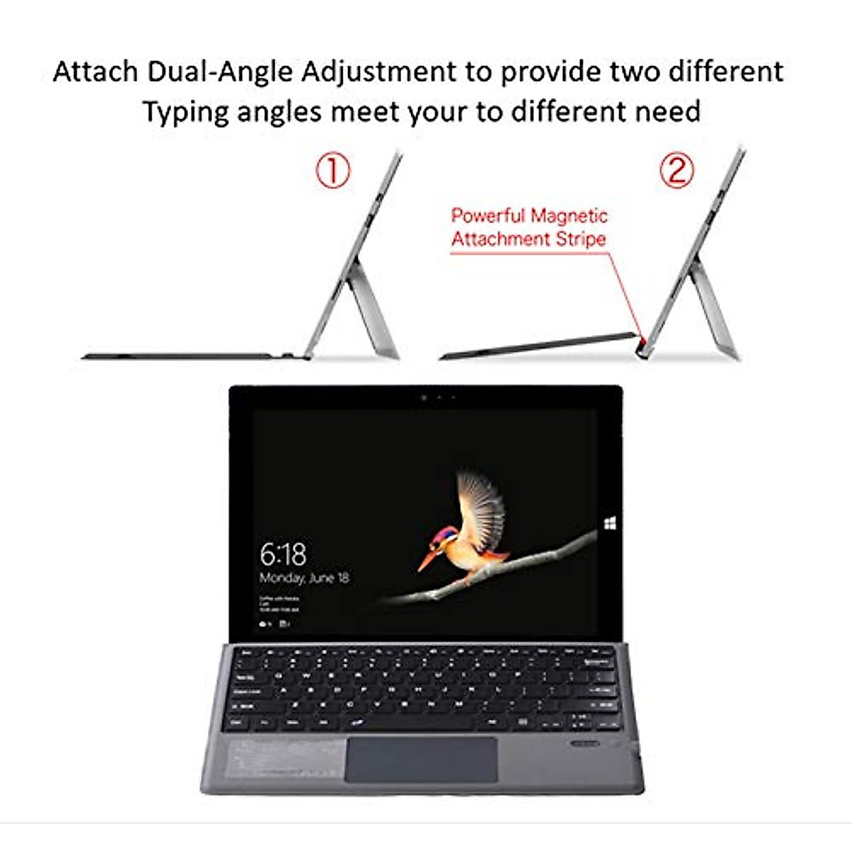 Keyboard Replacement Type Cover Trackpad Mouse for Microsoft Surface Pro 7 / 6 / 5 / 4 / 3 Ergonomic Portable Slim Wireless Bluetooth Rechargeable (with Backlit)