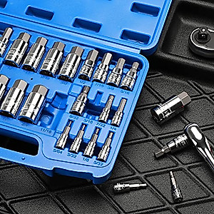 Mayouko 33PCS Master Hex Allen Bit Socket Set, S2 & Cr-V Steel, SAE and Metric, 5/64-Inch to 3/4-Inch, 2mm to 19mm