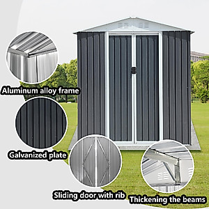 Ball & Cast 6x4FT Outdoor Storage Shed with Punched Vents,Heavy Duty Metal Sheds with Lockable Doors,Waterproof Tool Sheds for Garden,Backyard,Lawn,Easy to Assemble,Grey
