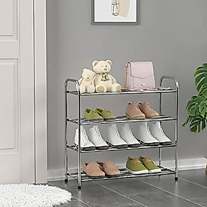 4-Tier Stackable & Expandable Shoe Rack for Closet Adjustable Organizer Storage Stainless Steel Shoe Shelf for Entryway, Bedroom, Dorm Room, Outdoor