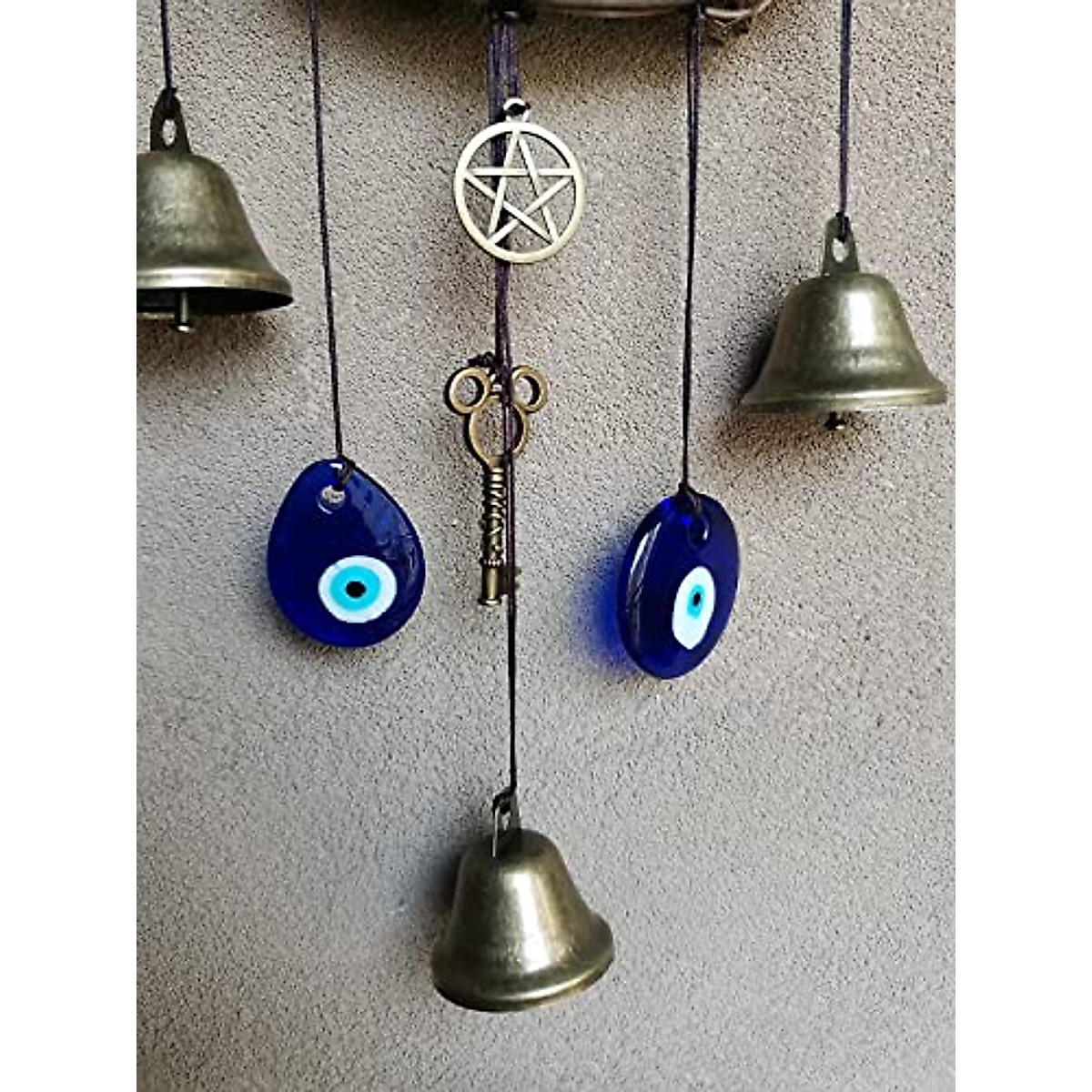 Witch Bells for Door Knob Protection,Witchy Wicca Decor Clear Negative Energies with Blue Evil Eyes for Home Garden Courtyard Decor Protection