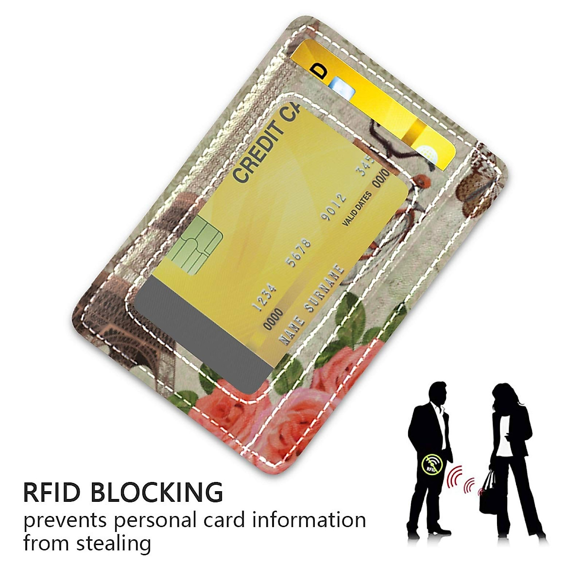 Linomo Thin leather Card Holder and Money Clip Vintage Eiffel Tower Wallet RFID Blocking for Men & Women