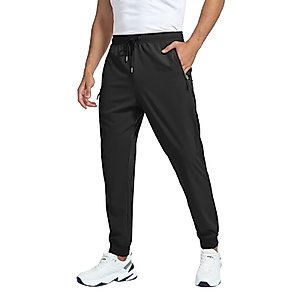GAXIDES Mens Workout Pants with Pockets Mens Joggers Sweatpants Water Resistant Athletic Track Pants Jogging for Men Gym Running Hiking Travel Black M/28