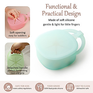 Mengdababy Snack Cups for Toddlers, Baby Snack Containers, 100% Food Grade Silicone with No Fillers, Square See-thru Snack Holder with Attached Lid, BPA Free Blue Pink 7oz