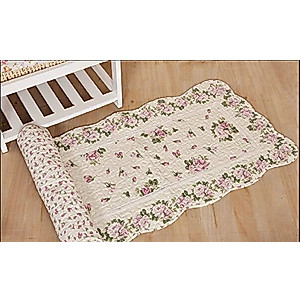 USTIDE Rustic Rose Flowers Area Carpet,Home Decor Cotton Pink Roses Pattern Bedroom Floor Rugs,Unique Quilted Washable Bathroom Rug 2x4 (Pink)