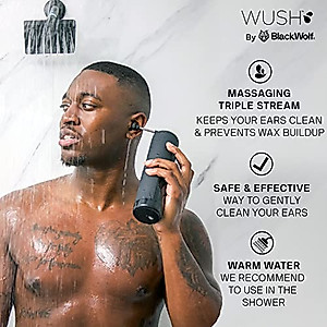 Wush Pro By Black Wolf - Water Powered Ear Cleaner - Safe & Effective - Electric Triple Jet Stream with 3 Pressure Settings For Ear Wax Buildup - Ear Wax Removal Kit - Water Resistant USB Rechargeable