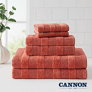 CANNON Shear Bliss Quick Dry 100% Cotton Bath Towels (30" L x 52" W), Slim Lightweight Design, Textured Dual Weave, Low Lint Absorbent (2 Pack, Coral)