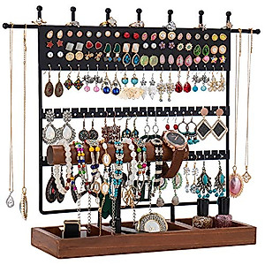 QILICHZ Earring Organizer Earring Stand 124 Holes Earring Holder Jewelry Stand Jewelry Holder Jewelry Organizer Jewelry Tower Rack with Wooden Tray for Home Use and Jewelry Display
