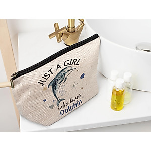 Dolphin Gifts,Just a Girl Who Loves Dolphin Dolphins Cosmetic Bag,Dolphin Gifts for Women,Blue Watercolor Dolphin Decorative Women's Makeup Bag Zipper Pouch Travel Toiletry,Gifts for Dolphin Lovers