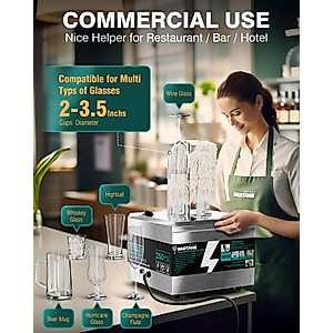 WantJoin Wine Glass Polisher Machine - 3 Brushes 250 Cups/Hour Commercial Electric Automatic Dryer with 304 Stainless Steel, 100% Cotton, 1150W High Power, 140°F Air Drying for Bar Restaurant Kitchen