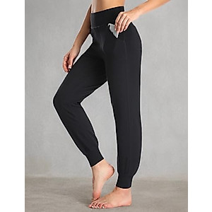 MOVE BEYOND Women's Buttery Soft Yoga Joggers 4 Pockets High Waist Lightweight Sweatpants Running Lounge Pants, Black, M