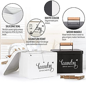Dryer Sheets Holder Modern Farmhouse Dryer Sheet Dispenser Container with Lid, Metal Dryer Sheet Box, Fabric Softener Dispenser, Storage Box, Lint Bin for Laundry Room decoration (Matte Black)