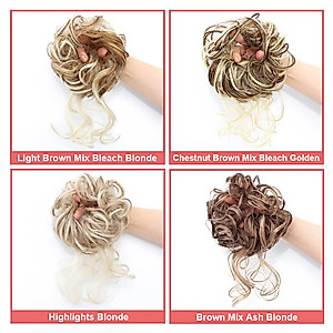 KETHBE Messy Bun Hair Piece Tousled Updo Hair Buns Extension Elastic Hair Band Hair Pieces Curly Hair Bun Scrunchie For Women (Brown Mix Ash Blonde)