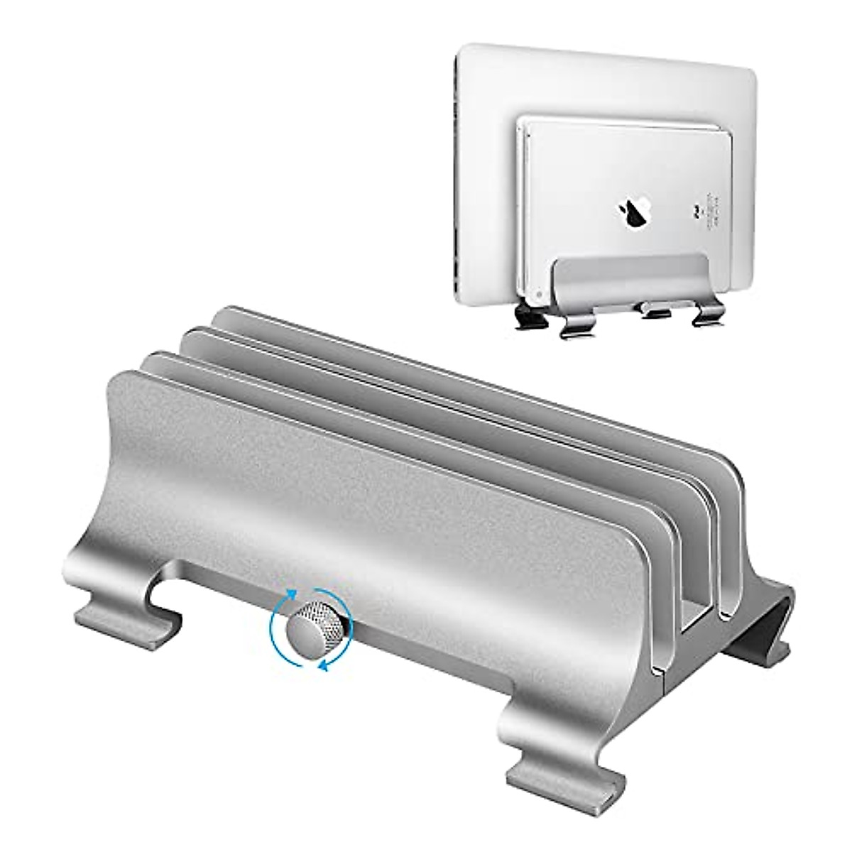 Vertical Laptop Stand [Updated Version],3-Slot Space-Saving Aluminum Desktop Stand Holder with Adjustable Dock Size Compatible for All MacBook/HP/Dell/Surface/Samsung/Chrome Book(Silver)