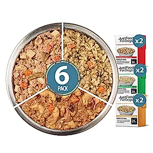 JustFoodForDogs Pantry Fresh Wet Dog Food Variety Pack, Complete Meal or Dog Food Topper, Beef, Chicken, & Turkey Recipes - 12.5 oz (Pack of 6)