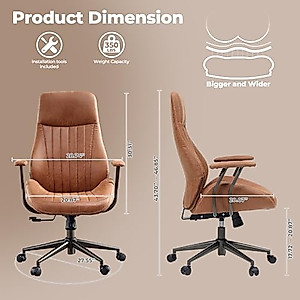 ovios Office Chair, Mid Century Modern Chair with Lumbar Support, Ergonomic High Back Suede Leather Executive Chair with Swivel Rolling Wheels, Brown