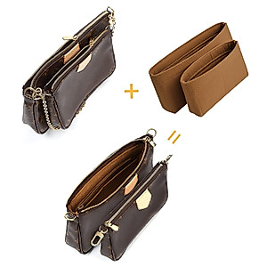 Vercord Felt Purse Organizer Insert Pochette Handbag Insert Bag in Bag for Multi Pochette Accessories Add Zipper Pocket Brown